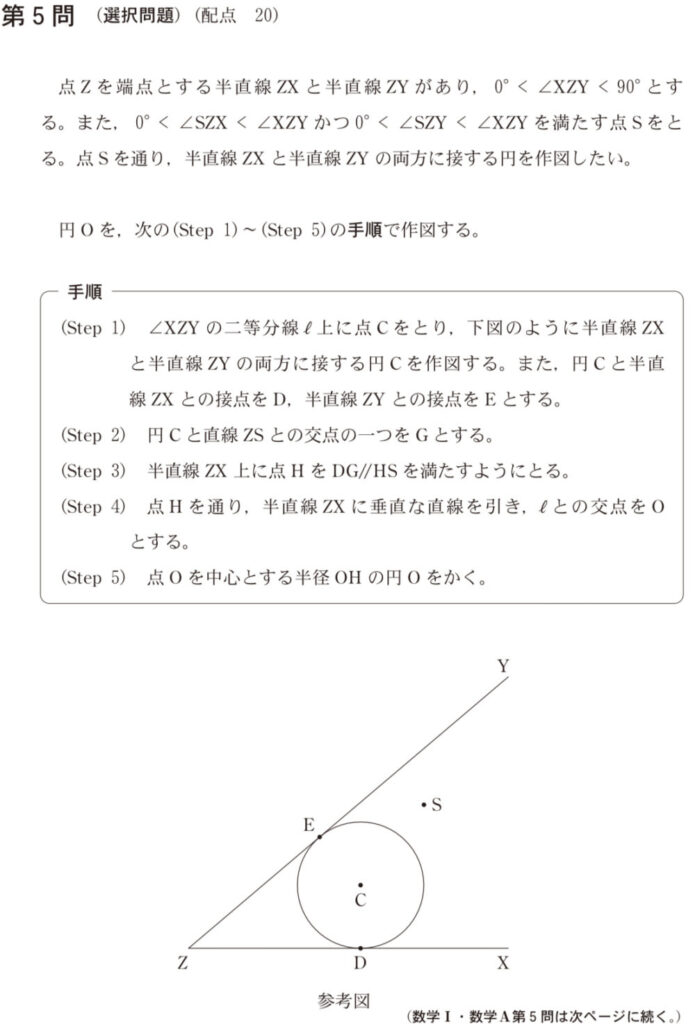 【2021共通テスト(第2日程)】数学ⅠA：第5問(図形の性質)｜2直線に接する円について考察 | マスマス学ぶ